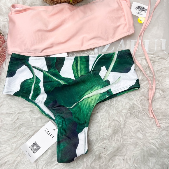 Zaful Swim Nwt Zaful Tropical Leaf Set Bikini High Waist Bottoms